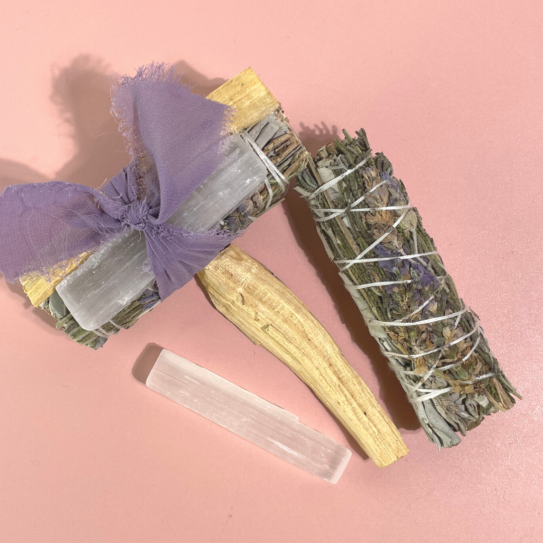 Lavender + White Sage Protection Bundle with Selenite and Palo Santo ...